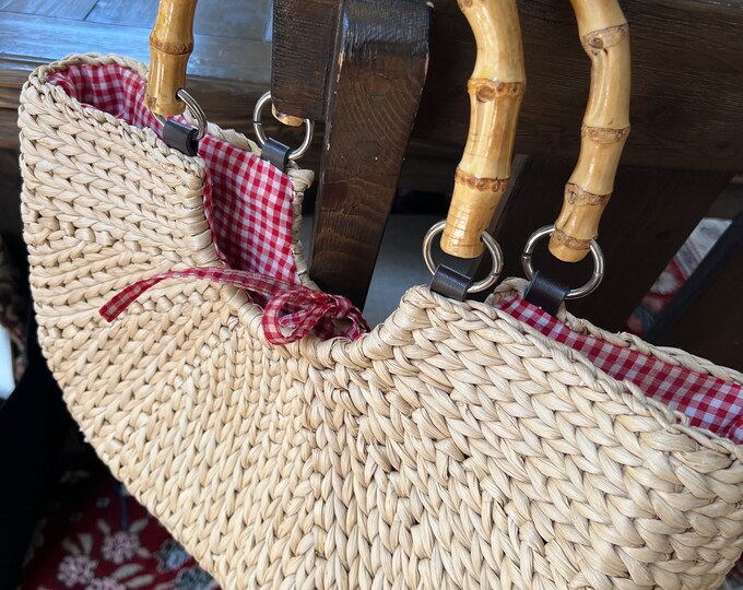 Vintage London Fog Woven Straw Bag With Bamboo Handles - Etsy