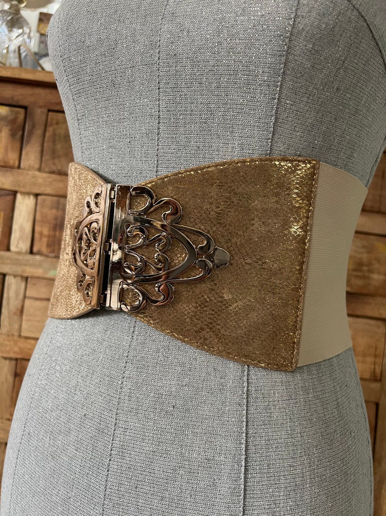 Vintage Bebe Gold Iridescent Snake Print Wide Waist Belt - Etsy