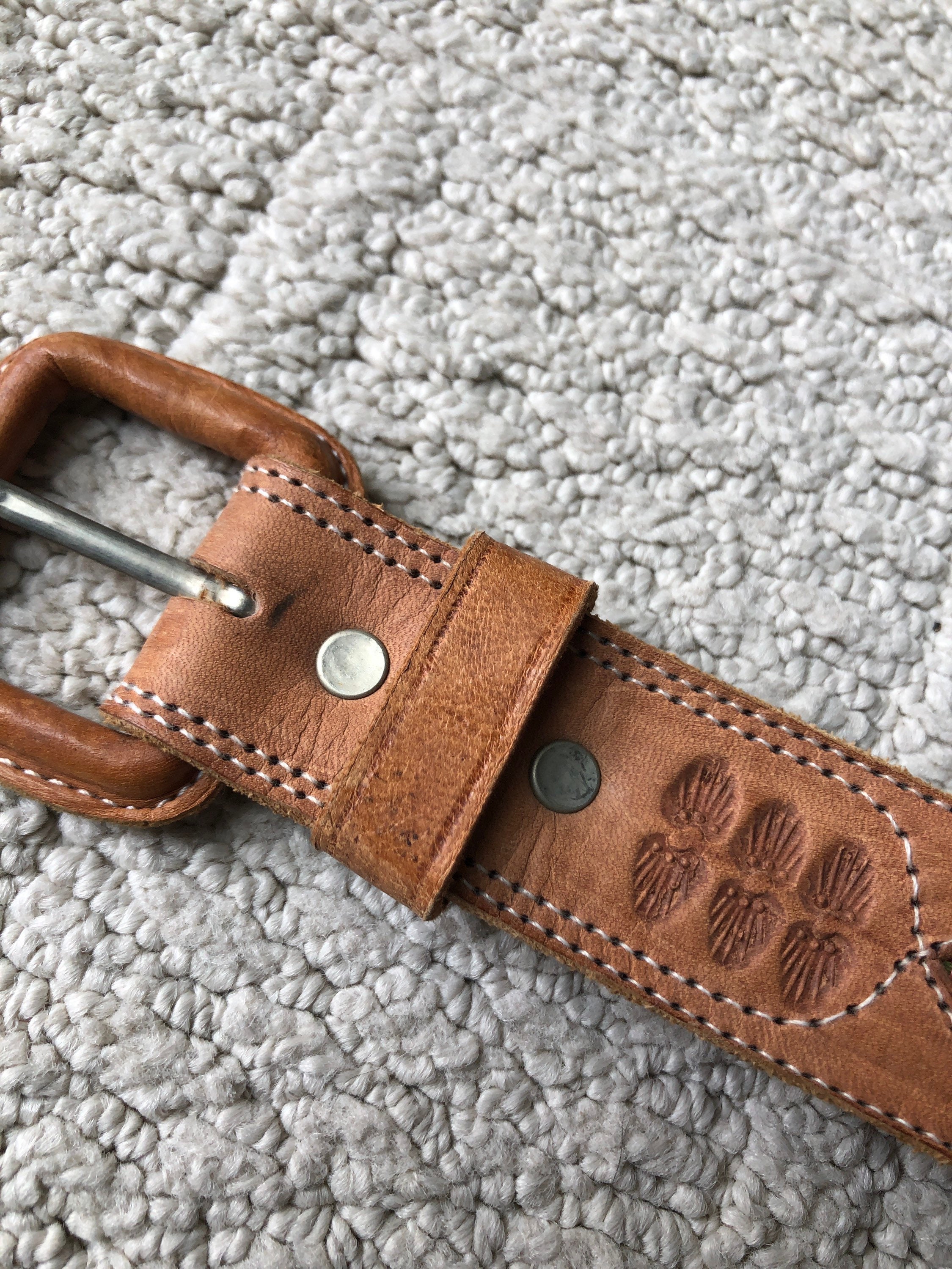 Beautiful Tan Western Belt With Inlaid Colorful Embroidering & - Etsy