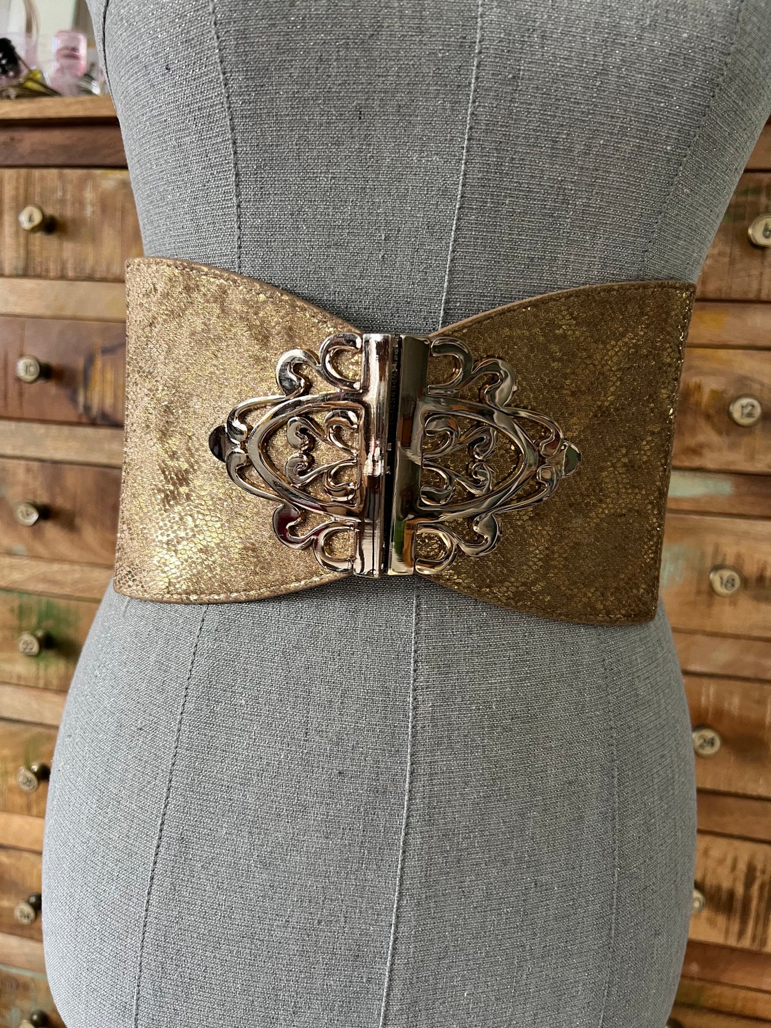 Vintage Bebe Gold Iridescent Snake Print Wide Waist Belt - Etsy