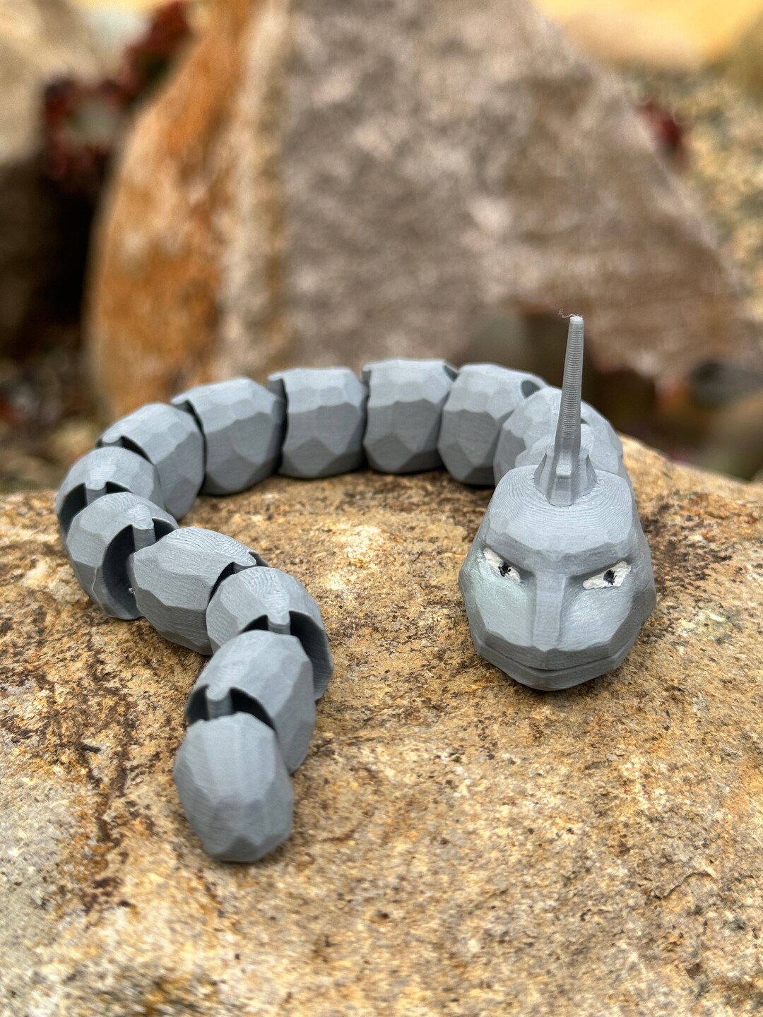 3D Printed 9" Onix Pokemon Articulated Flexible Toy Statue Fidget Snake ...