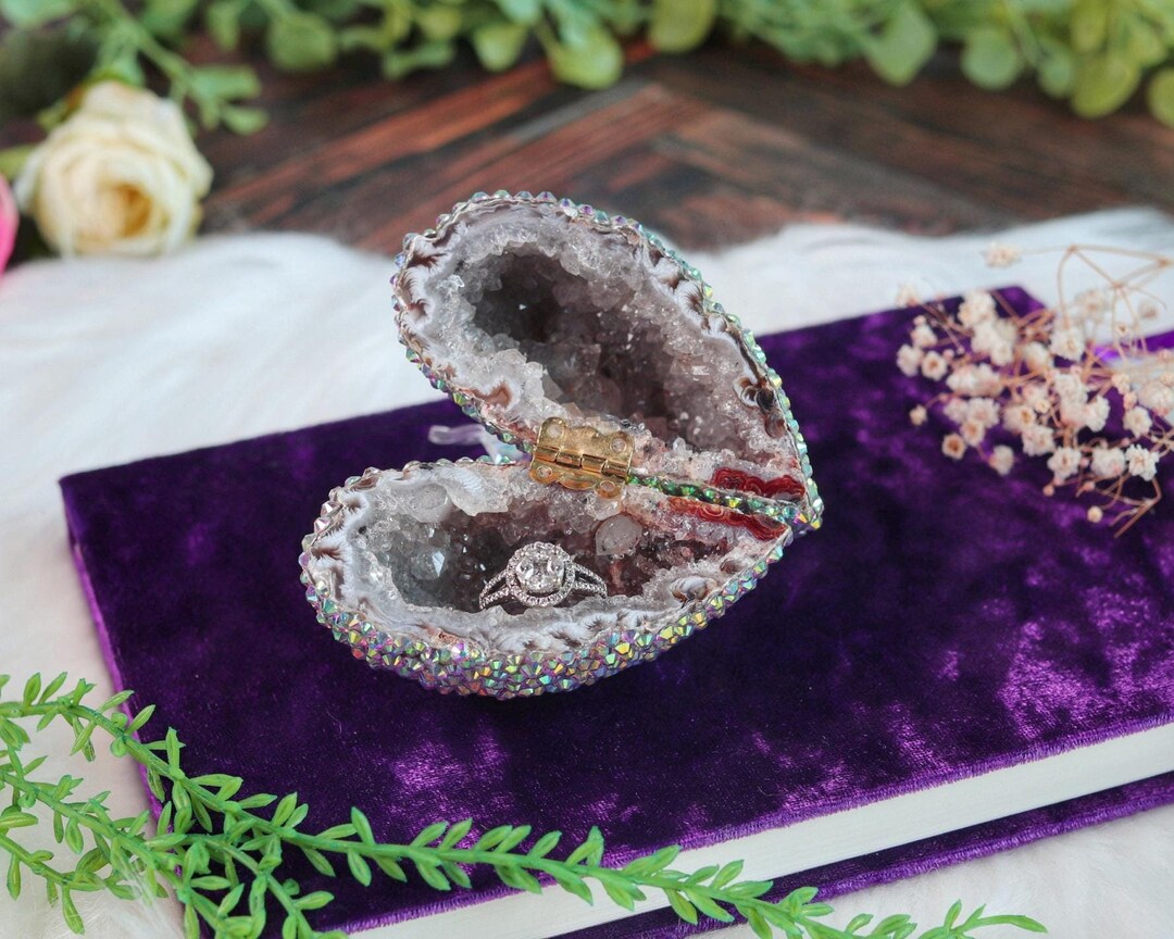 Unique Proposal Ring Box - One of a Kind Rhinestone Covered Geode ...