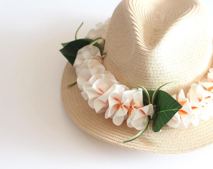 White Plumeria Hat Band, Hawaiian Hat Lei, Adjustable Elastic Flower ...