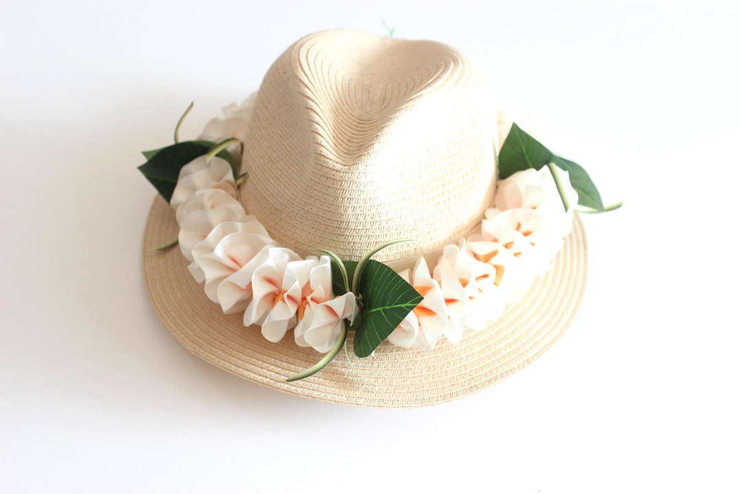 White Plumeria Hat Band, Hawaiian Hat Lei, Adjustable Elastic Flower ...