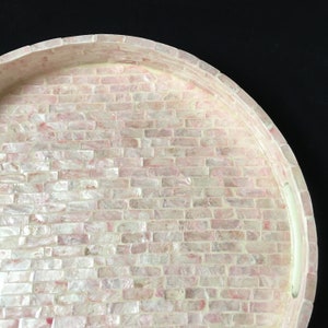 Mother of Pearl Tray / Handmade Round Decor Pink Color Serving Tray ...
