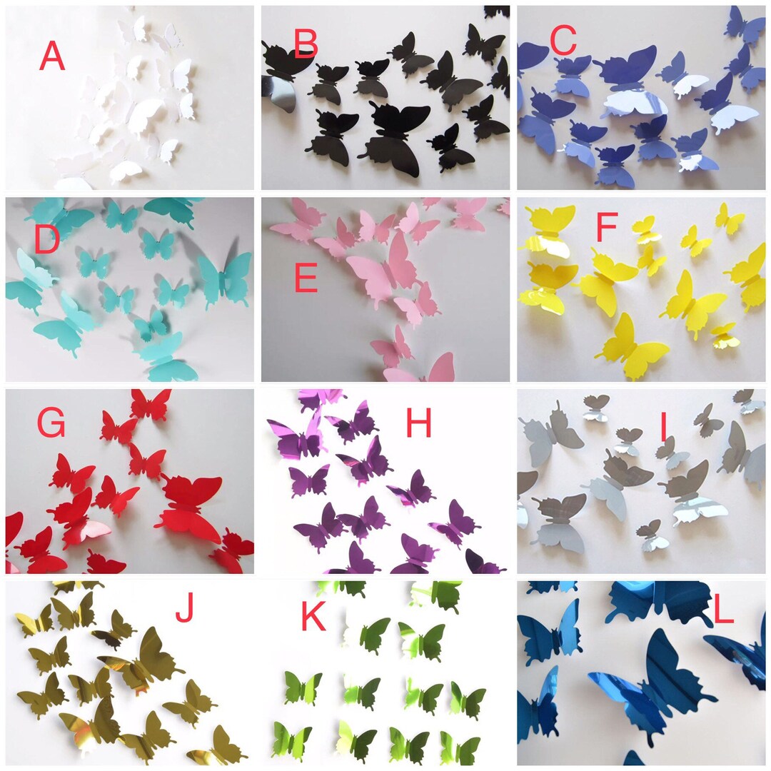 Set of 12 Mirror Butterfly Sticker / 3D Mirror Butterfly Wall Sticker ...