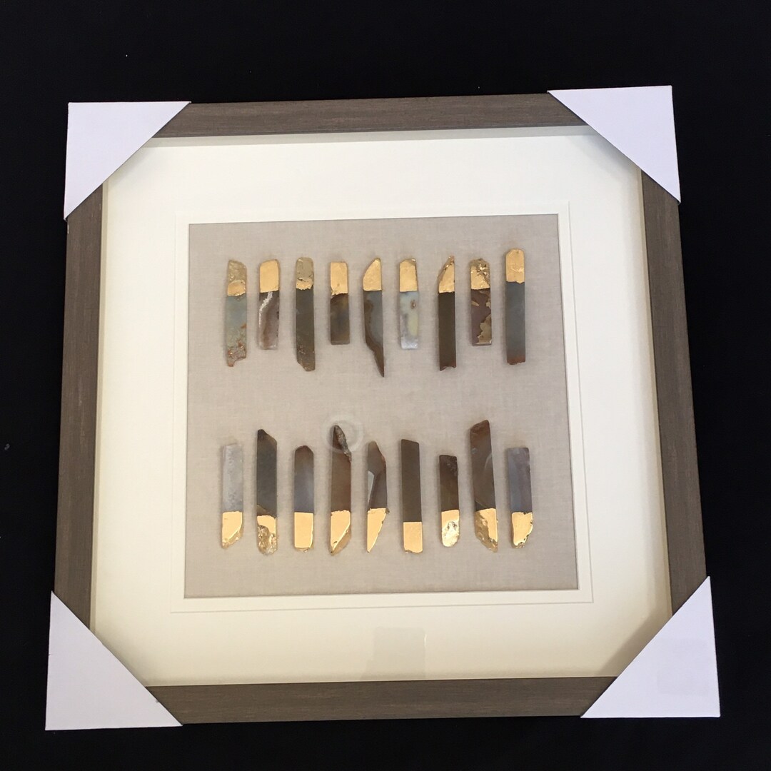 Gold Plated Agate Framed Agate Shadow Box Wall Art XL Under Glass ...