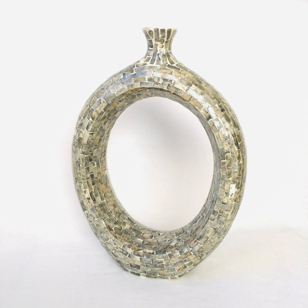 Mother of Pearl Vase , Large Mother of Pearl Decor Vase Sliver / Blue ...