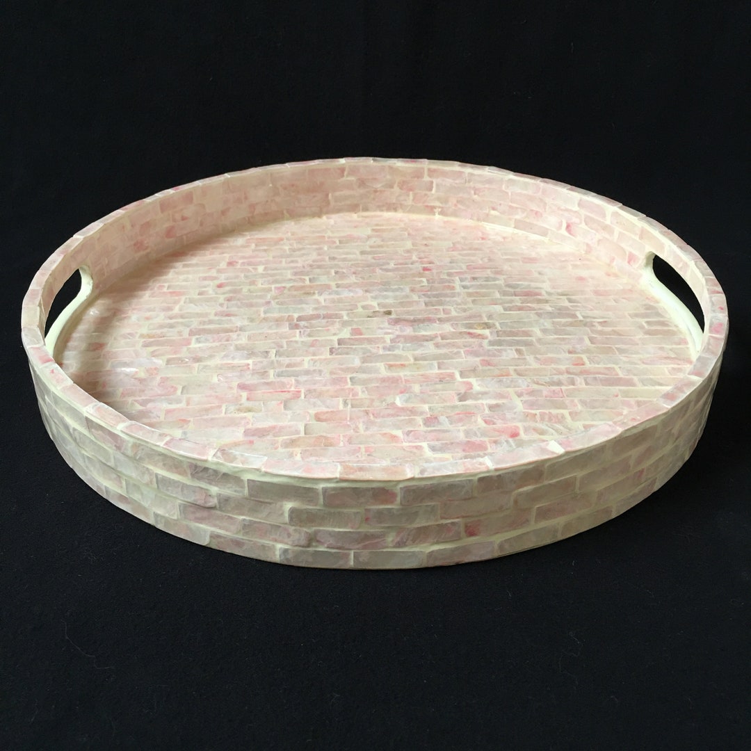 Mother of Pearl Tray / Handmade Round Decor Pink Color Serving Tray ...