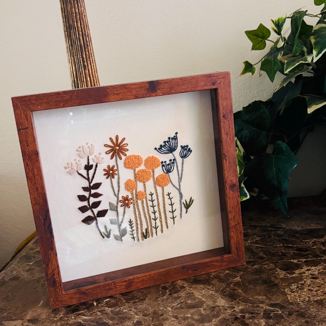 Handmade Embroidery Art Shadow Box, Embroidered Floral Wall Art ( 10" X ...