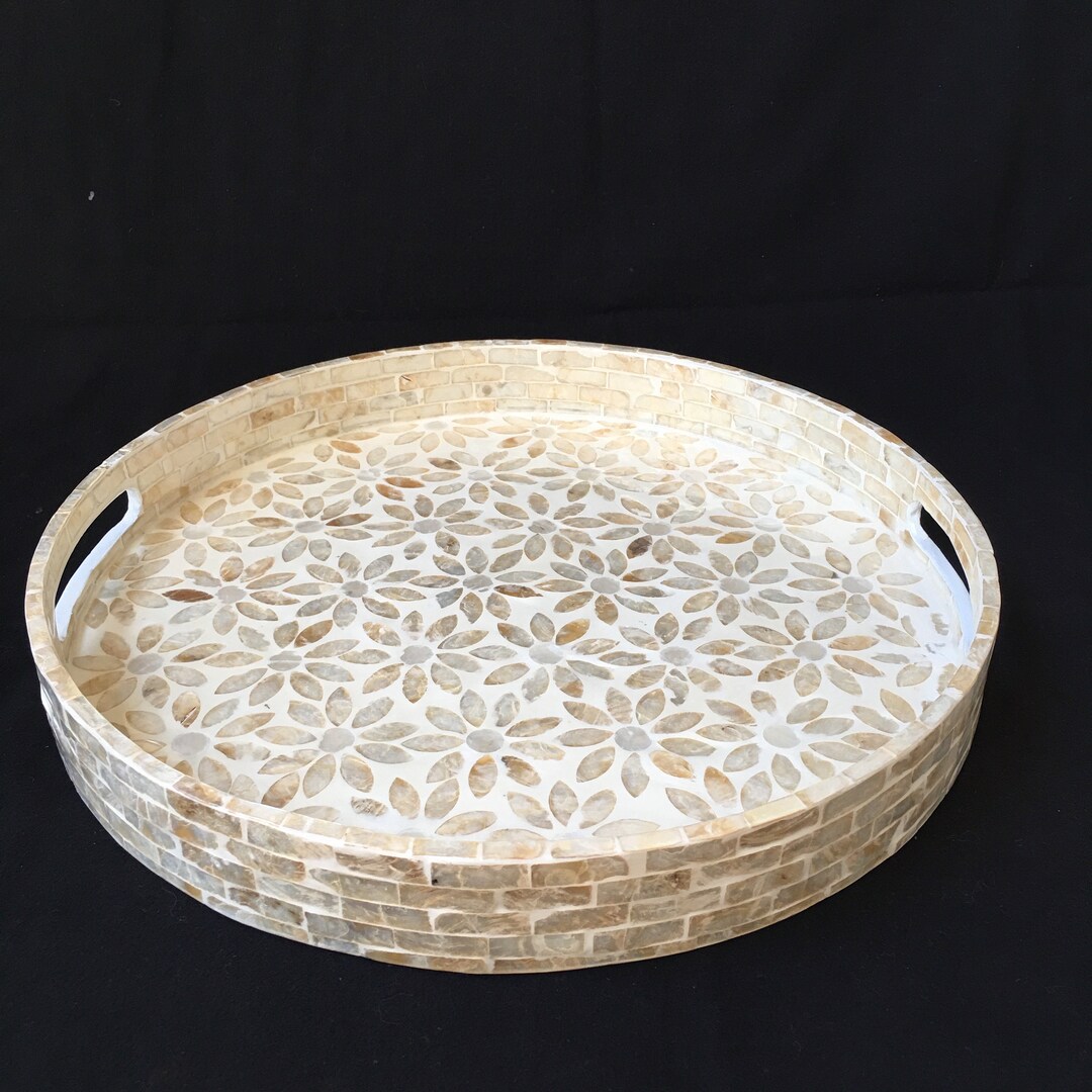 Mother of Pearl Tray / Handmade Round Decor Gold Color Serving Tray ...
