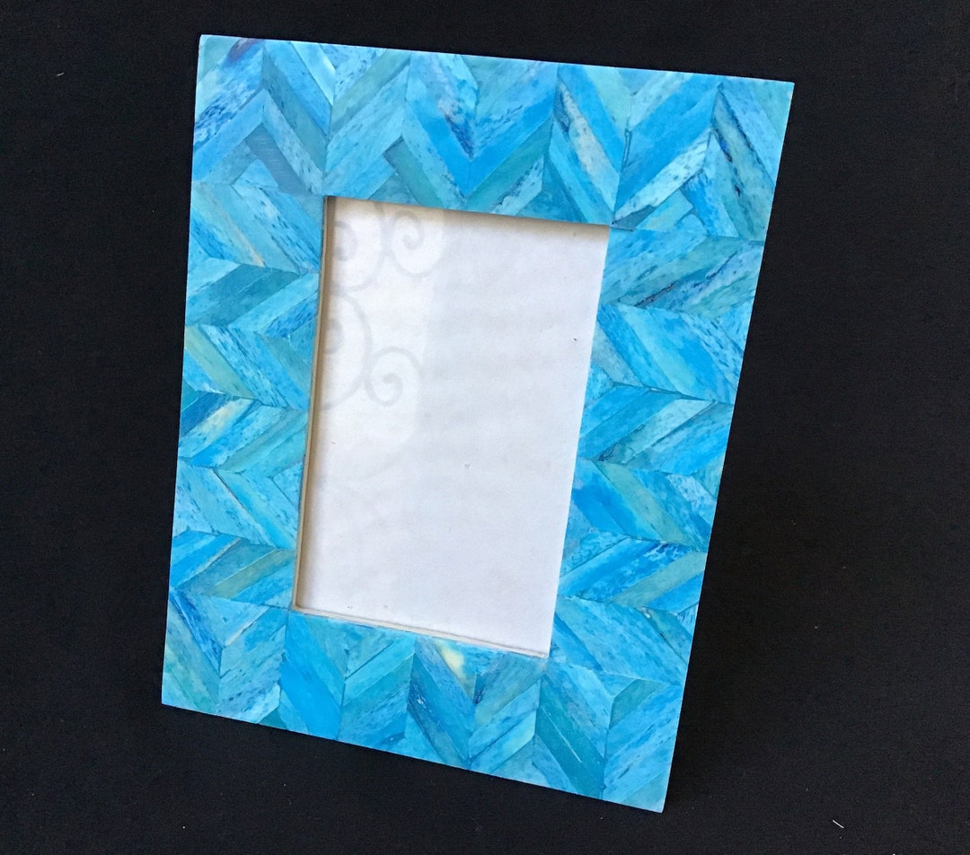 Pohoto Frame , Picture Frame , Home Decor Blue Frame Made With Wood and ...