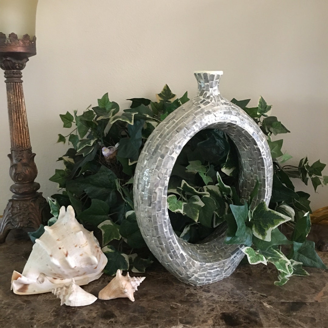Mother of Pearl Vase , Large Mother of Pearl Decor Vase Sliver / Blue ...