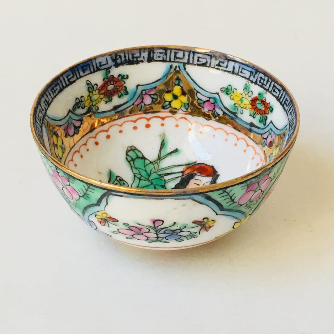 Vintage Miniature Porcelain Cup, Handmade and Hand Paint Girl Pattern ...