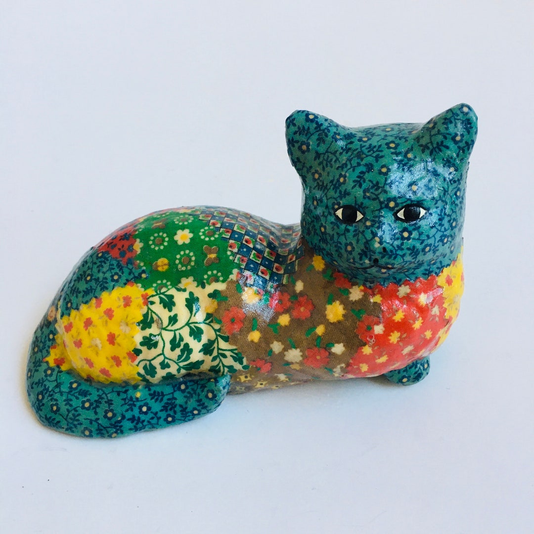 Vintage Handmade Patchwork Deco Cat Figurine Home Decoration E3-38-311 ...