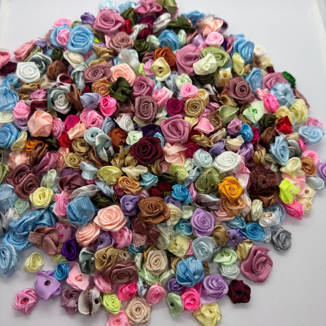 Hand Made 600 Pcs ( 60g)or ( 2 Oz ) Mini Ribbon Roses ( 1-2 Cm ...