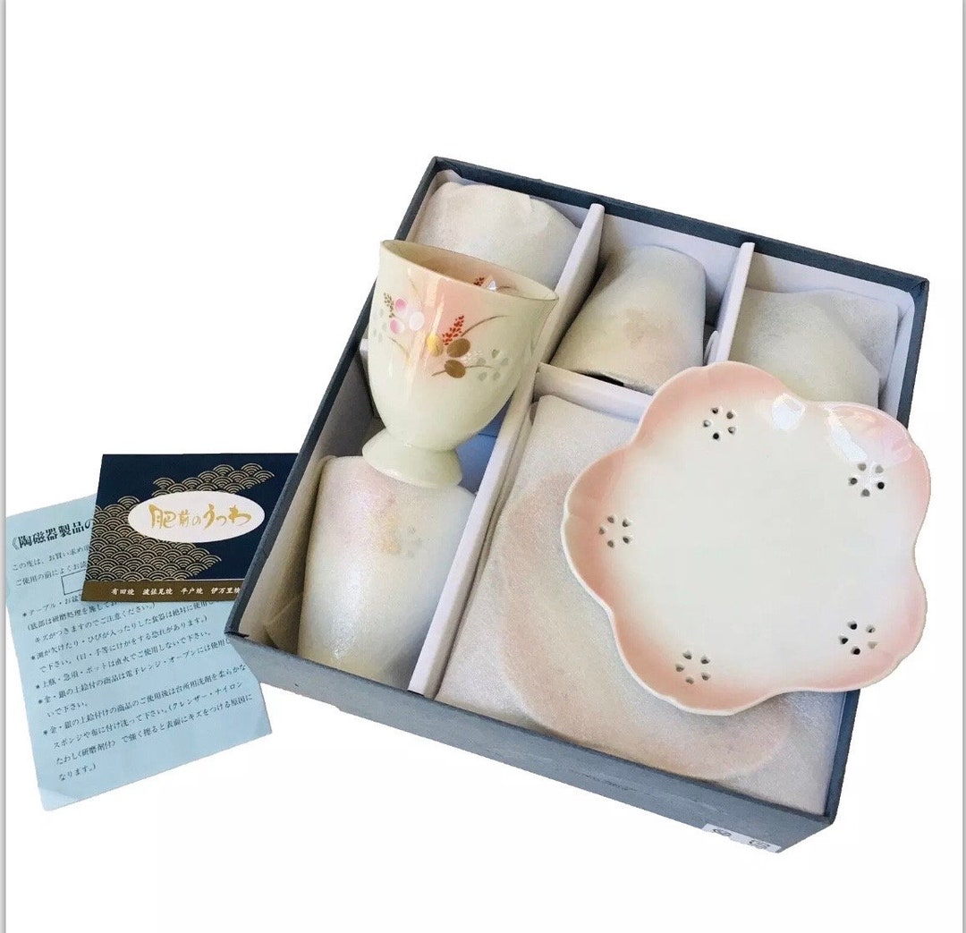 Vintage Shirokiya Tea Cup & Flower Shape Saucer Plate Set ( Set of 5 ...