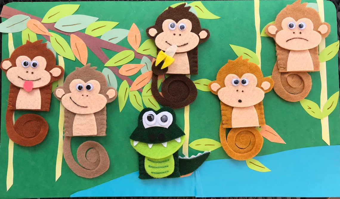 Five Little Monkeys Finger Puppet Set / Five Cheeky Monkeys - Etsy