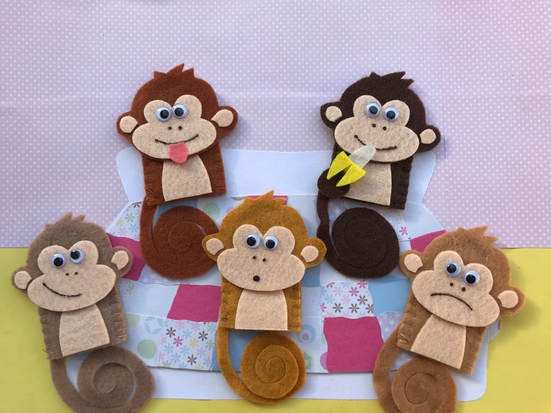 Five Little Monkeys Finger Puppet Set / Five Cheeky Monkeys - Etsy