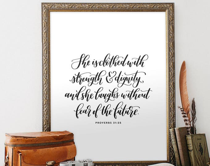 Scripture Printable Art Proverbs 31:25 // Floral, Modern Calligraphy ...