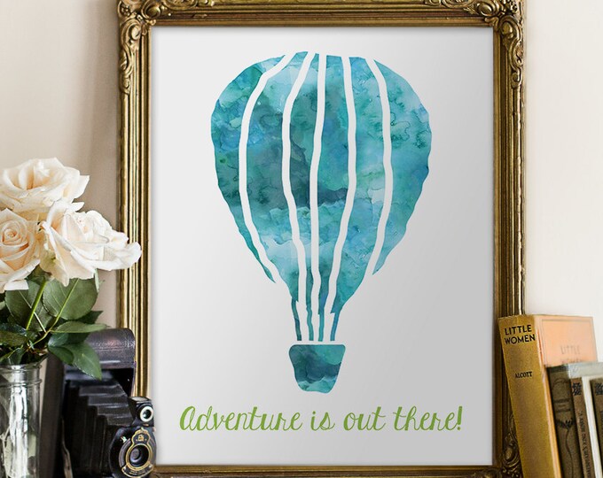 Adventure is Out There Nursery Decor Hot Air Balloon Watercolor Print ...