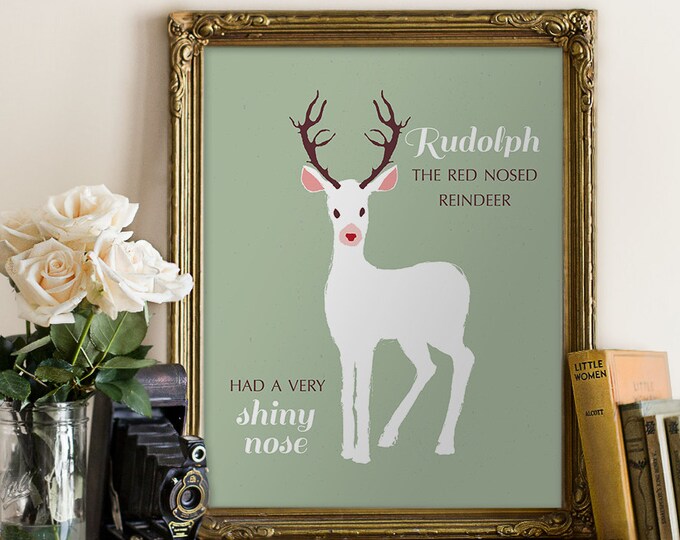 Rudolph the Red Nosed Reindeer Print, Chrismas Wall Print, Holiday Art ...