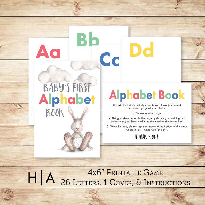 4x6 Alphabet Book Game Bunny Theme - Etsy