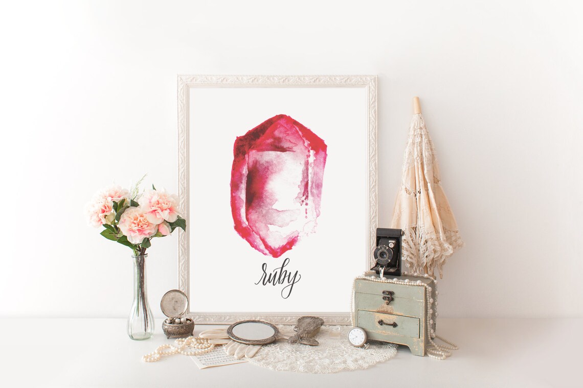Ruby July Birthstone Printable Art // Handlettered Modern - Etsy