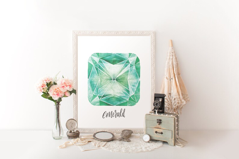 Emerald May Birthstone Printable Art // handlettered modern | Etsy