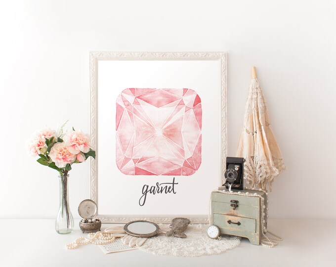 Garnet January Birthstone Printable Art // Handlettered, Modern ...