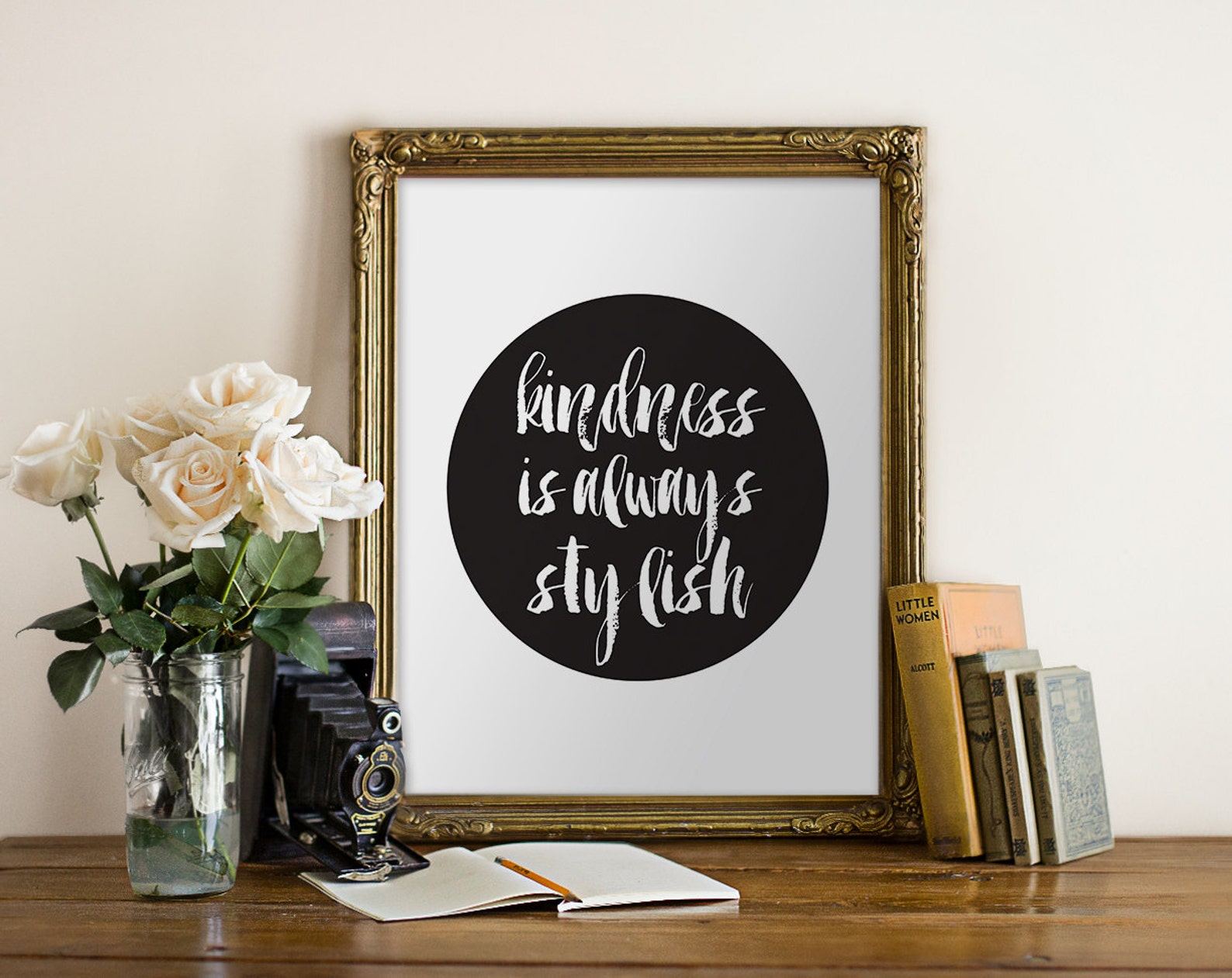 Black and White Printable Art Kindness is Always Stylish // - Etsy