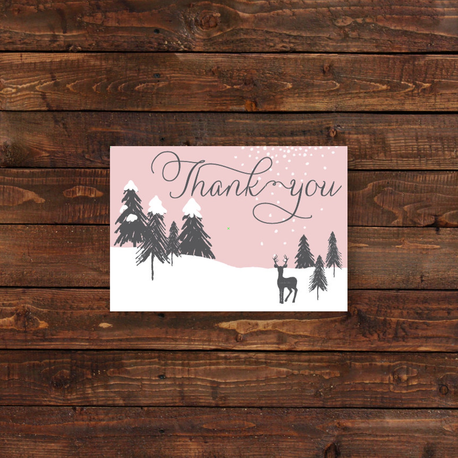 Thank You Card Winter Folded Card Instant Download in PINK - Etsy