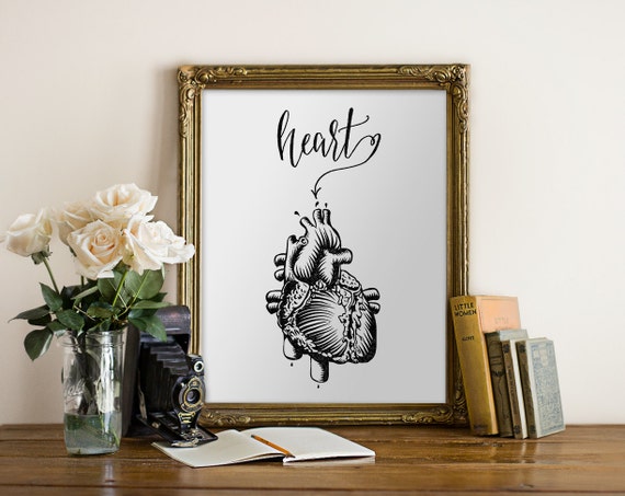 Printable Art Anatomy Print Heart Print // Black and White | Etsy