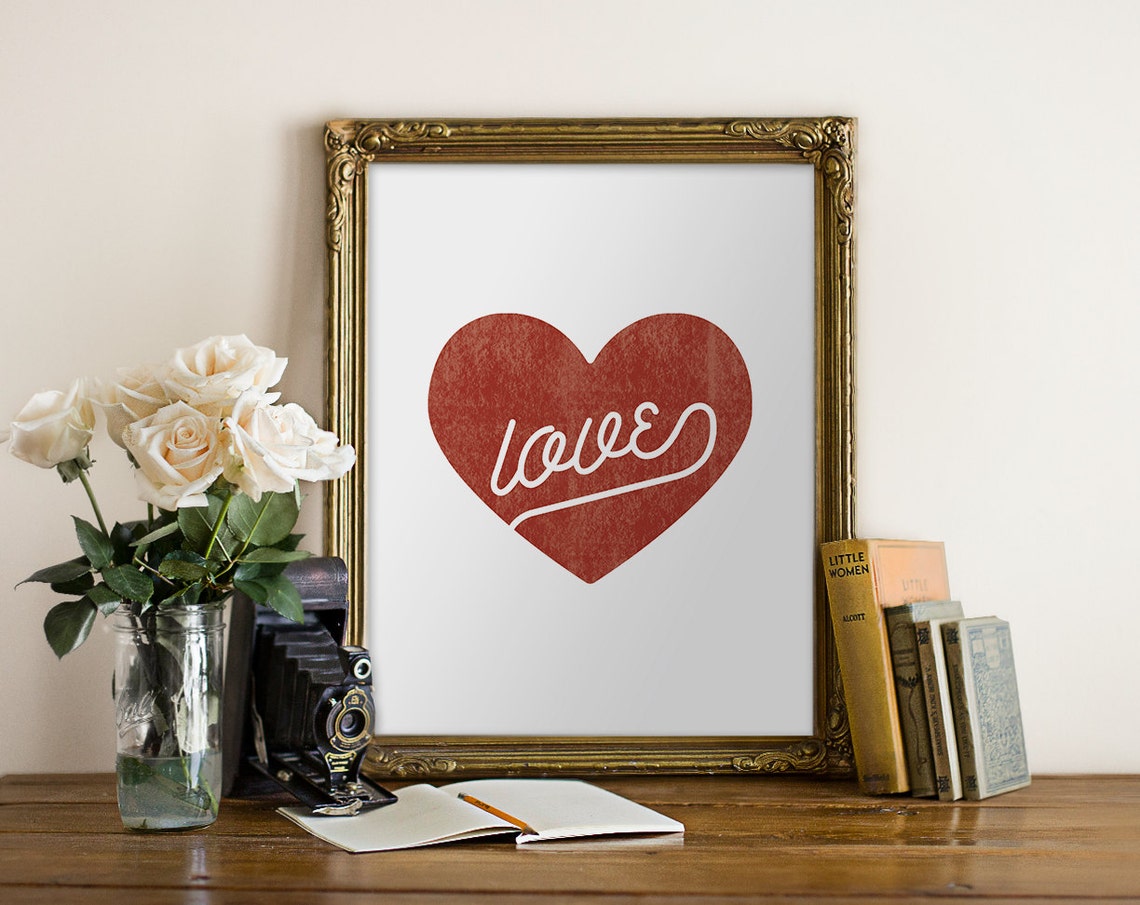 Love Red Heart Printable Art // Office Decor Wall Print // - Etsy