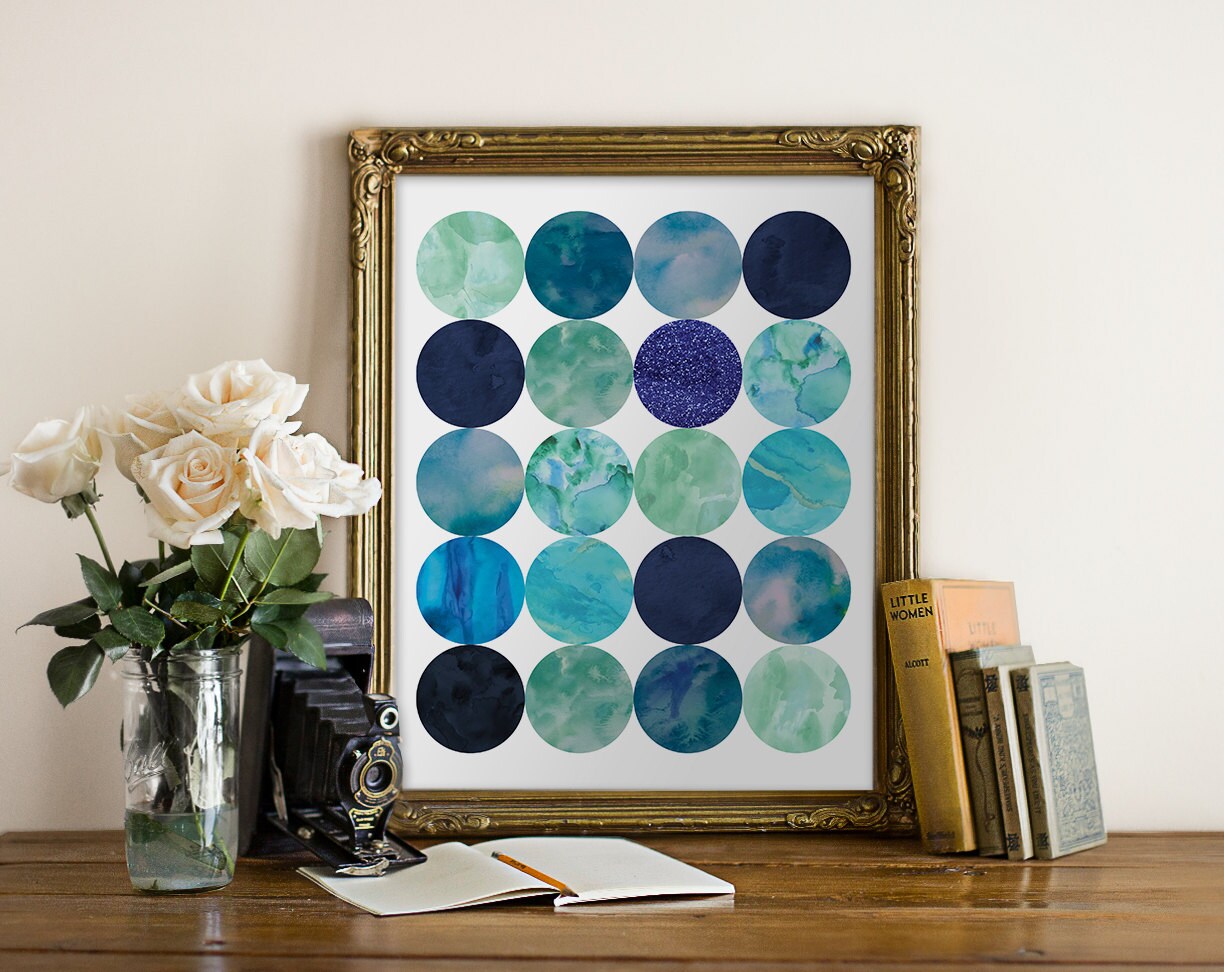 Printable Art Watercolor Minimalist in Blue Circles // home | Etsy