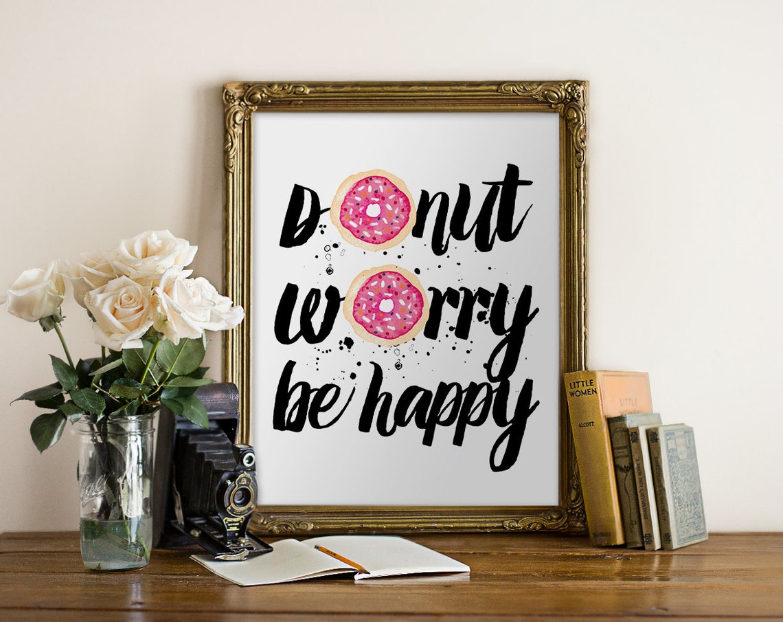 Printable Art Donut Worry Be Happy // Typgraphy Art Print | Etsy