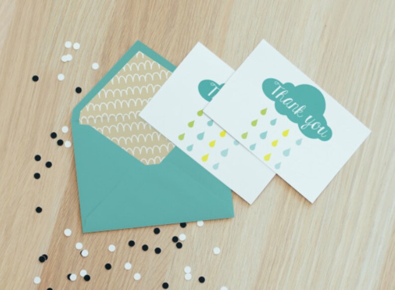 Drip Drop Raindrops Thank You Card Folded Card Instant - Etsy