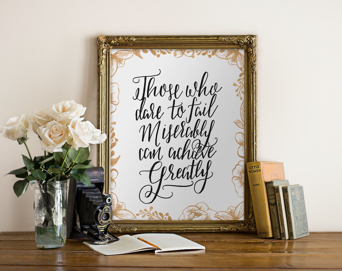Printable Art Handlettered Quote Gold Foil Flowers Those Who Etsy