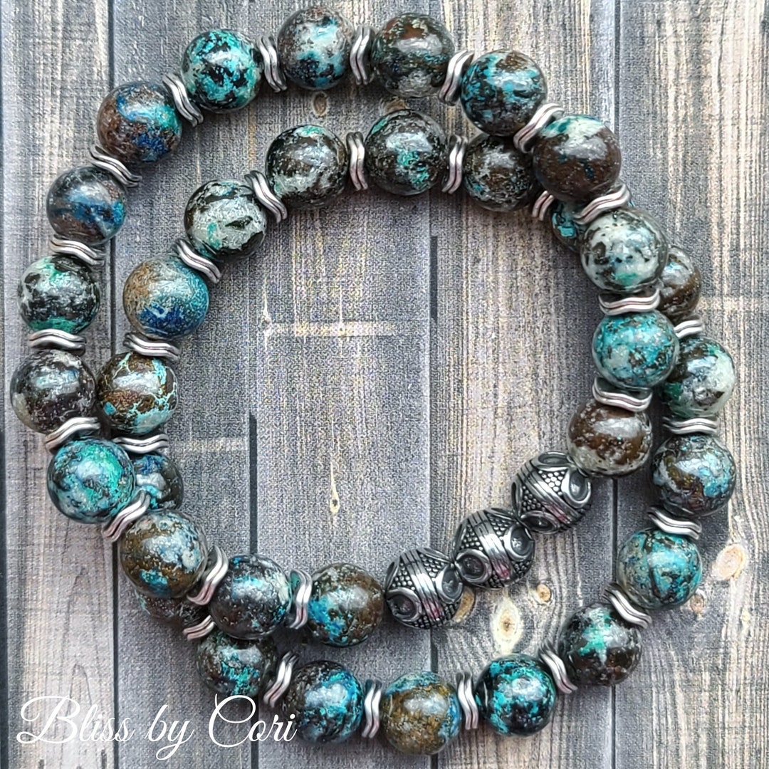 Azurite Malachite Bracelet Azurite Bracelet Bali Bead - Etsy