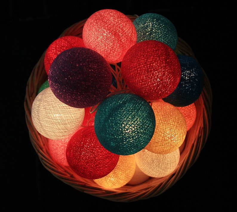 Mix Colors Handmade Cotton Ball String Lights for Bedroom - Etsy