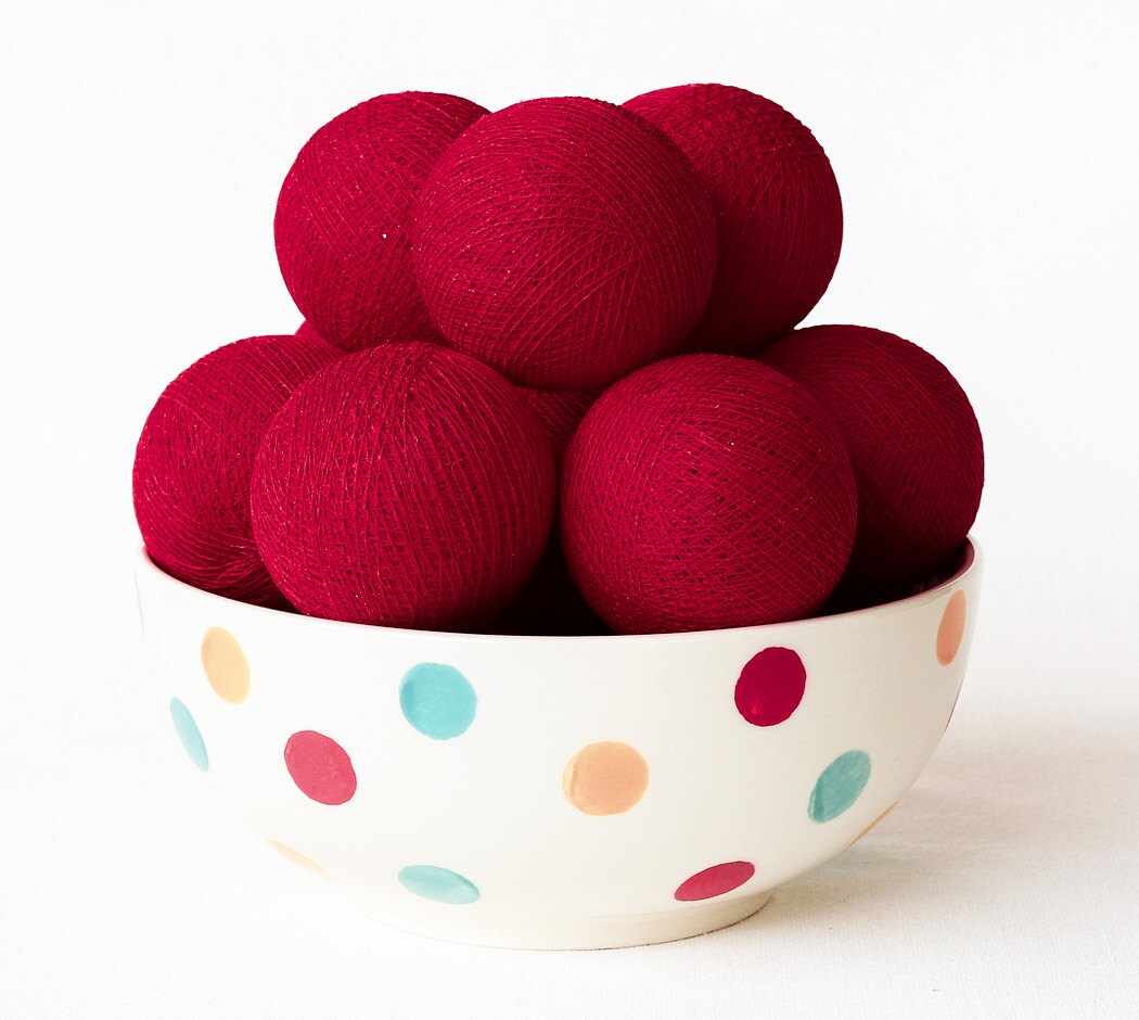 Red Handmade Cotton Ball String Lights for Bedroom Night | Etsy