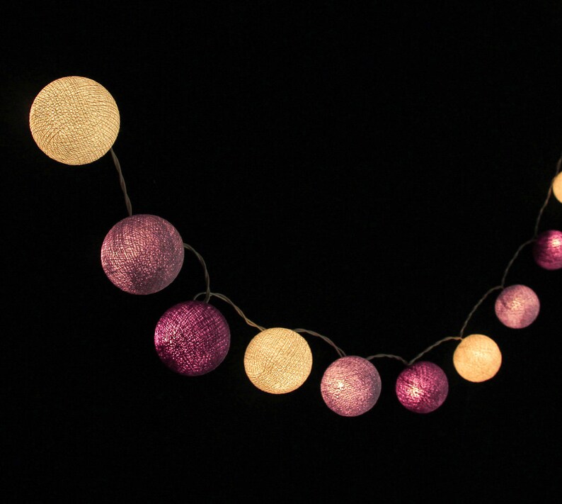 White Sweet Lavender Royal Violet Cotton Ball String Lights Fairy ...