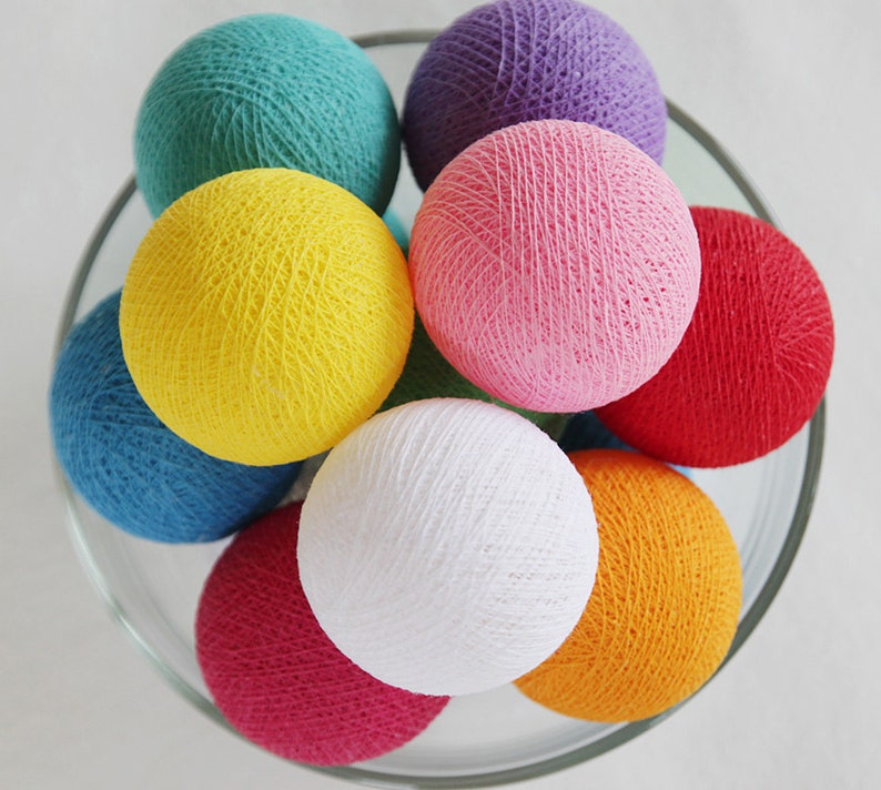 Mix Colors Handmade Cotton Ball String Lights for Bedroom - Etsy