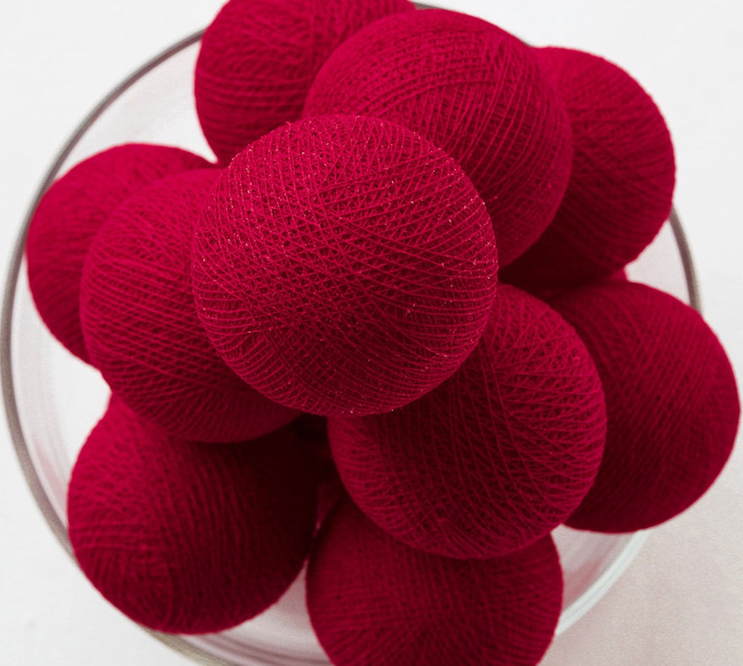 Red Handmade Cotton Ball String Lights for Bedroom Night Lights Kids ...