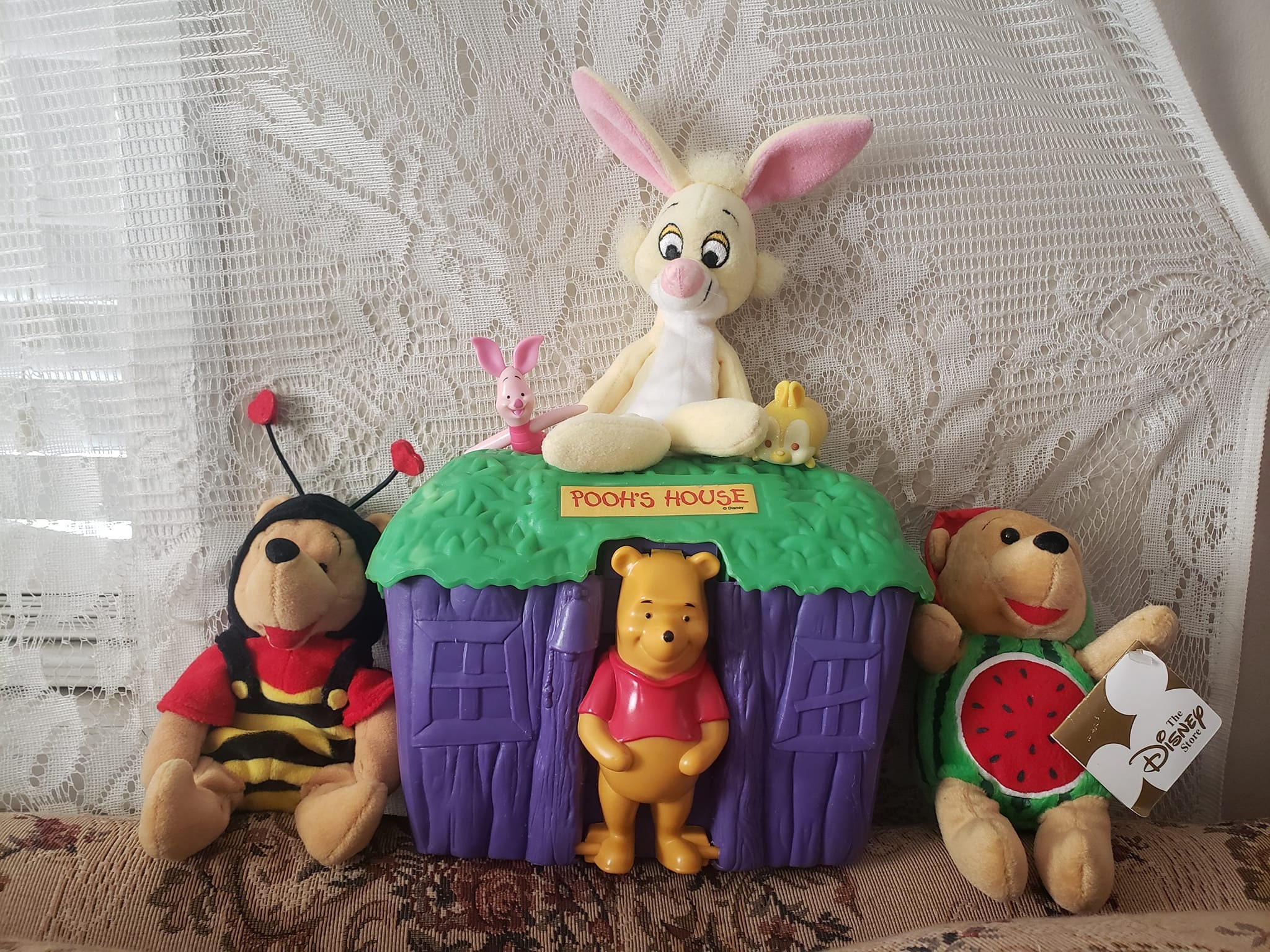 Vintage Winnie the Pooh Lot Piglet Rabbit Plush Beanie Thermos Lunchbox ...