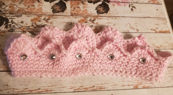 Pink Crochet Crocheted Tiara Crown Rhinestones Princess | Etsy