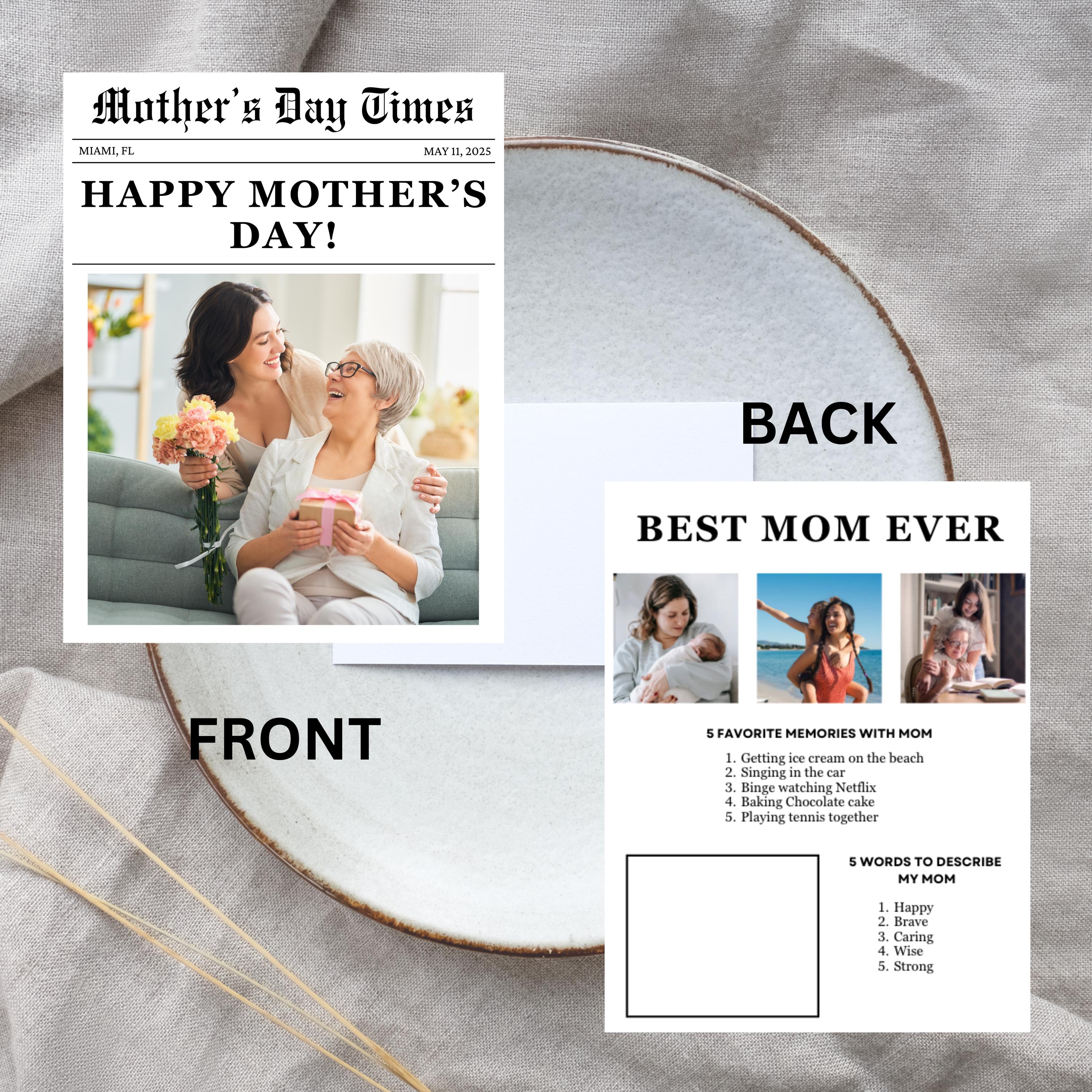 Mothers Day Newspaper Template Canva Personalized Mothers Day Newspaper ...