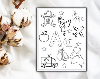 26 Pages Alphabet Coloring Book Printable for Kids, Alphabet Coloring ...