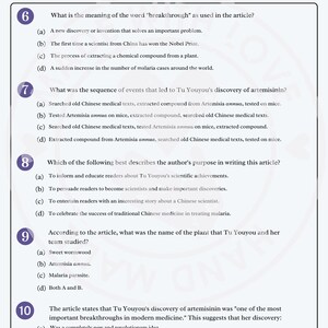 Tu Youyou Comprehension Activity | Women in Science Comprehension ...