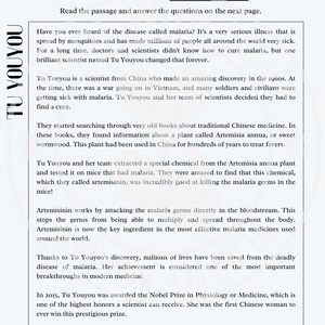 Tu Youyou Comprehension Activity | Women in Science Comprehension ...